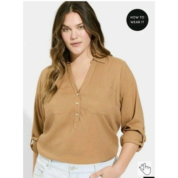 torrid | Tops | Nwt Torrid Shirt Womens Plus 3x Golden Brown Linen ...